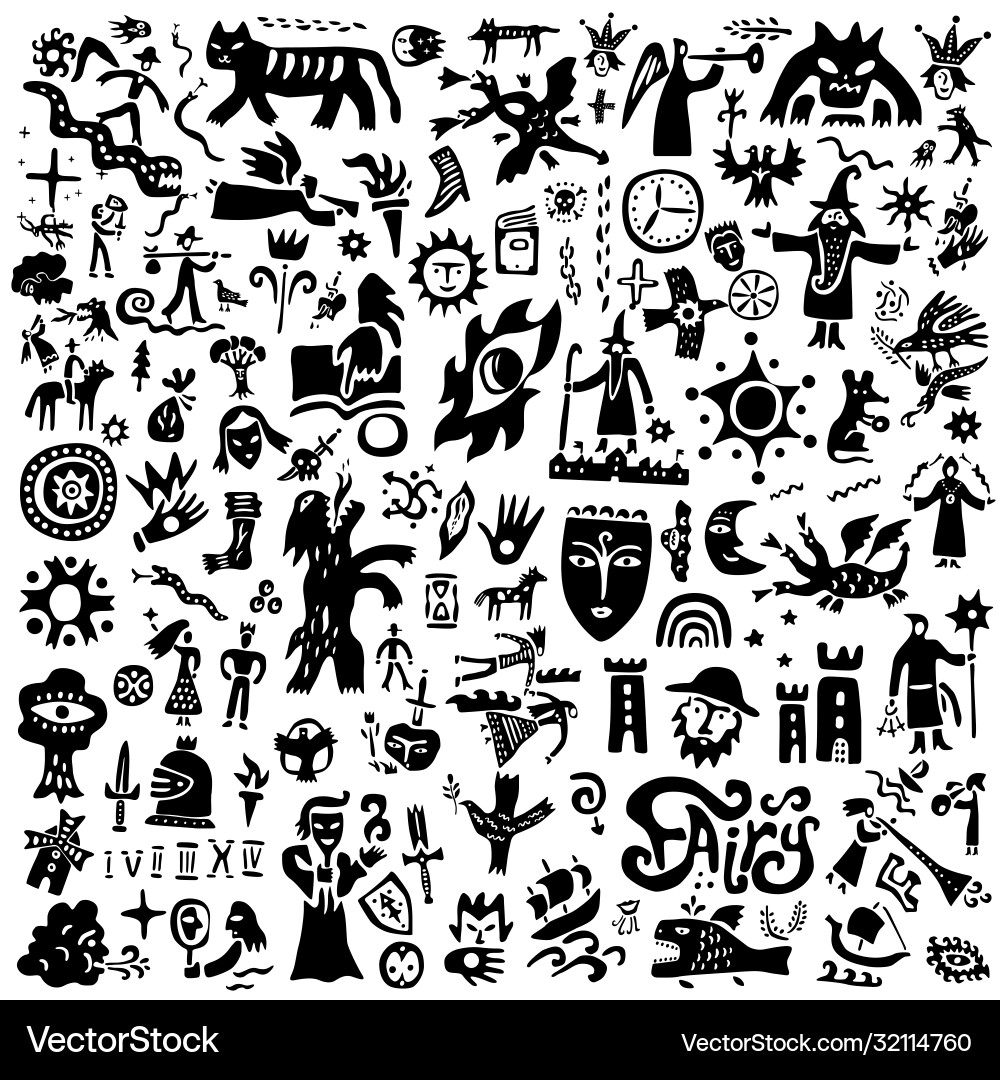 Fairy Tale Doodles & Silhouettes Royalty Free Vector