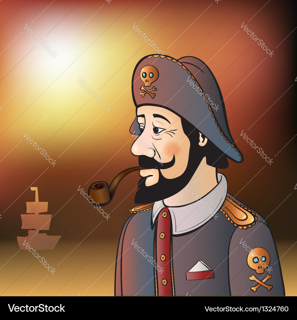Pirate captain with beard and pipe Royalty Free Vector Image