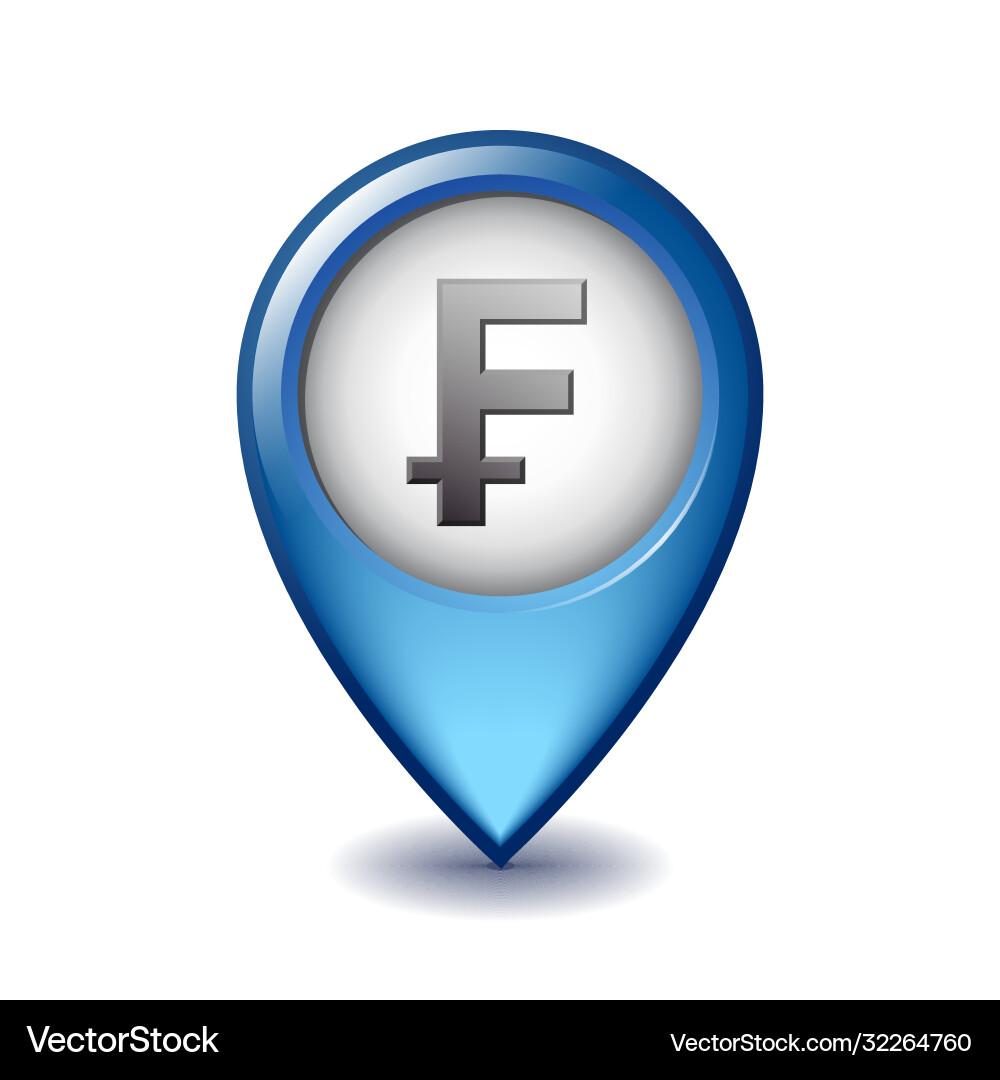 Swiss franc symbol on mapping marker icon Vector Image
