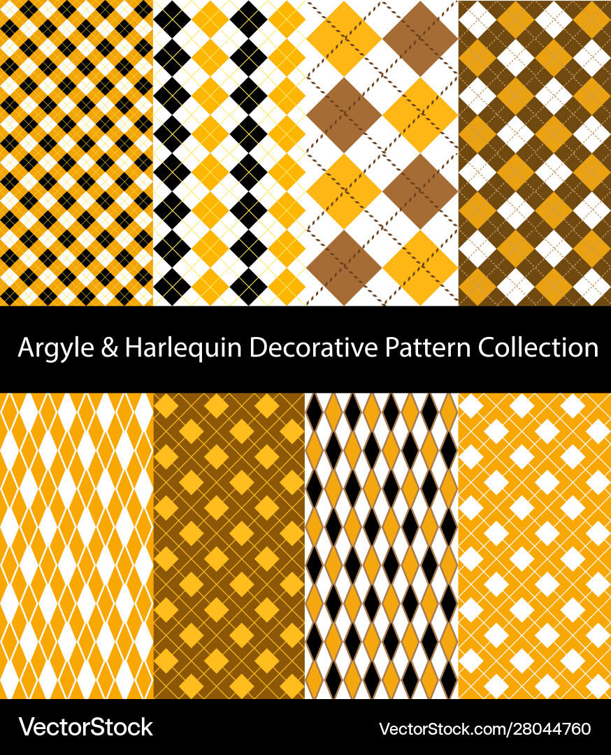 Yellow argyle and harlequin collection Royalty Free Vector