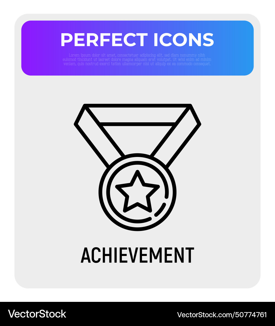 Achievement thin line icon medal with star Vector Image