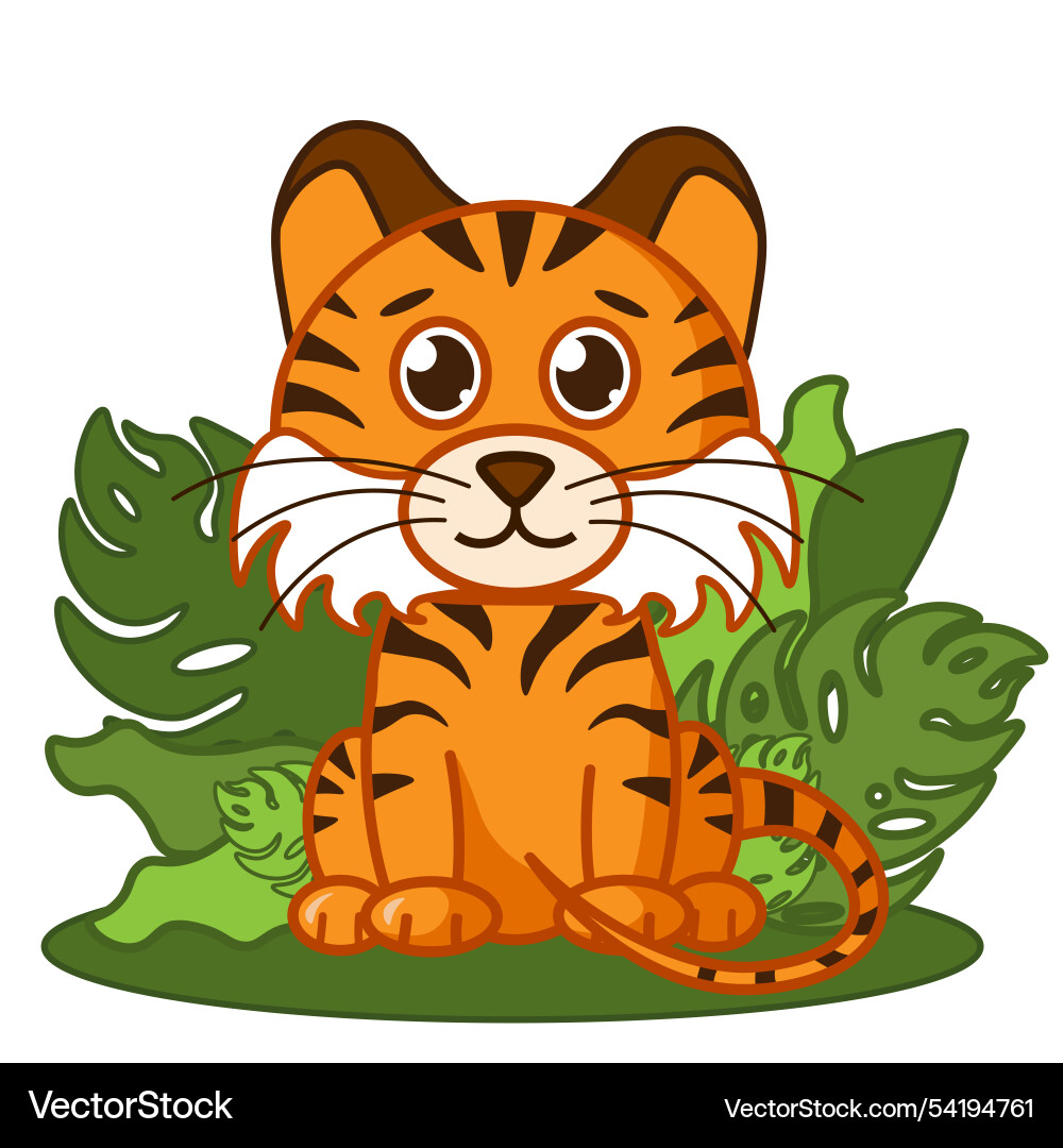 Cute tiger sitting cartoon flat Royalty Free Vector Image