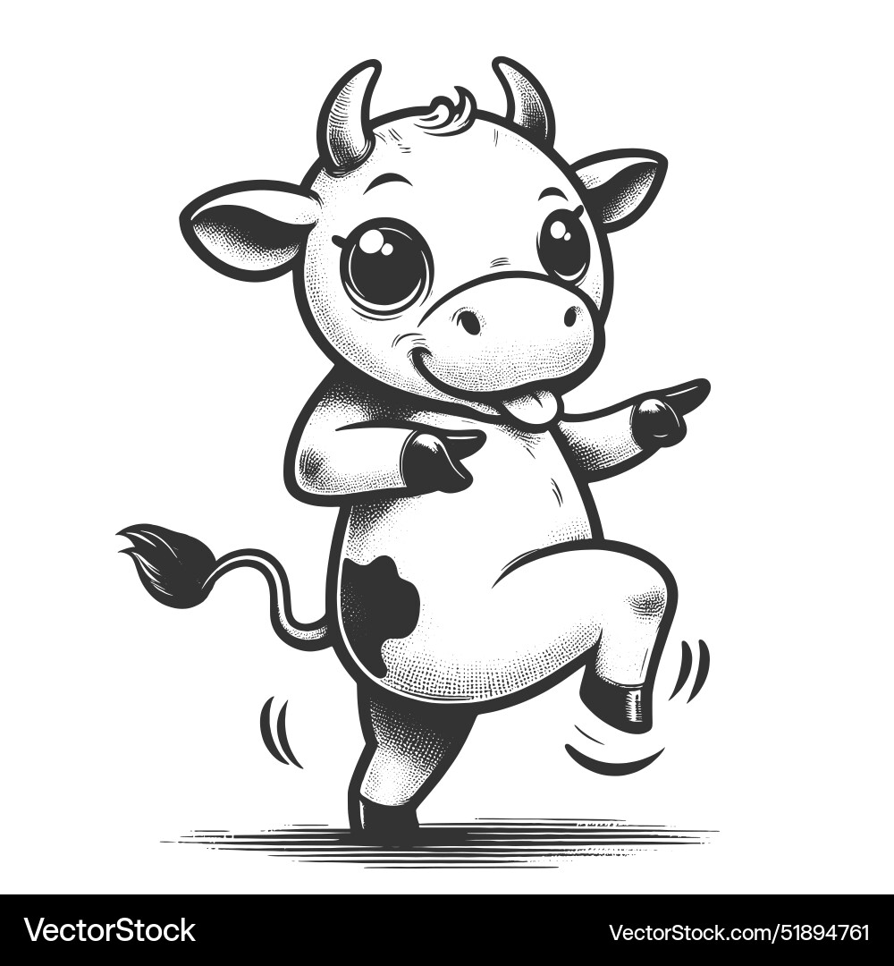Dancing cow engraving sketch Royalty Free Vector Image