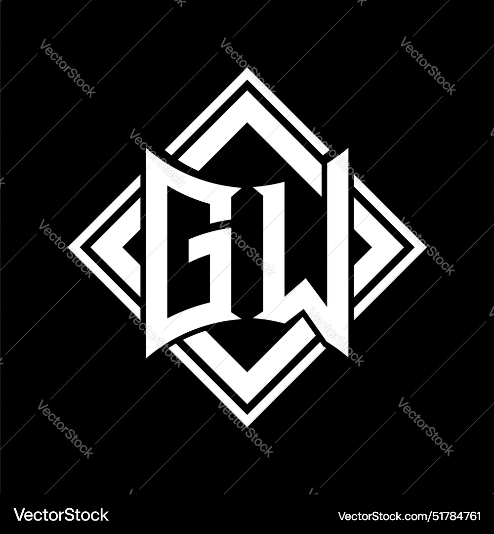 Gw letter logo abstract shield shape with square Vector Image