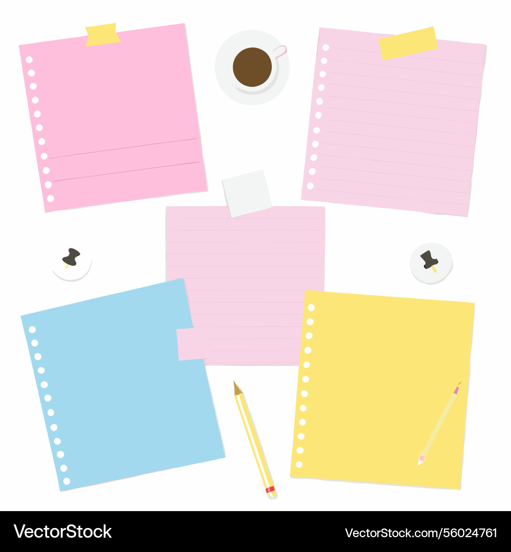 Pastel colored notepads and office supplies Vector Image