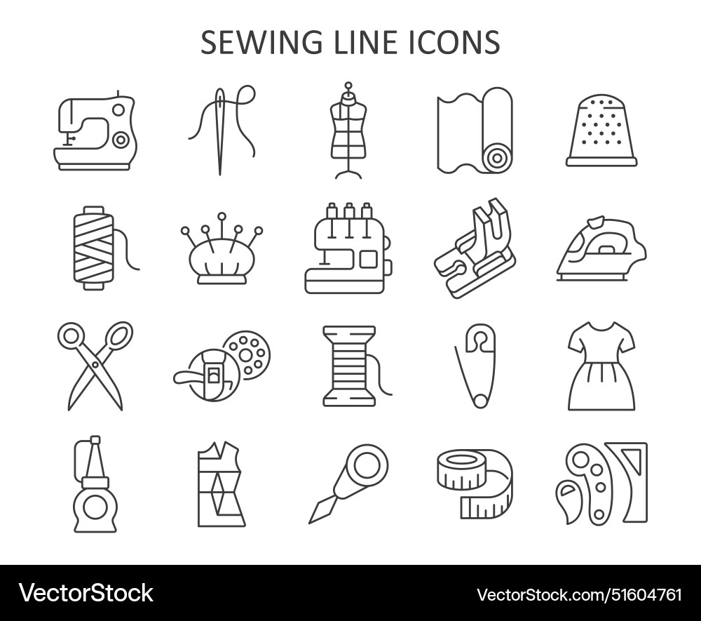 Sewing line icon set collection Royalty Free Vector Image
