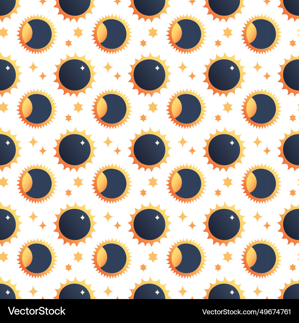 Solar eclipse seamless pattern in flat cartoon Vector Image