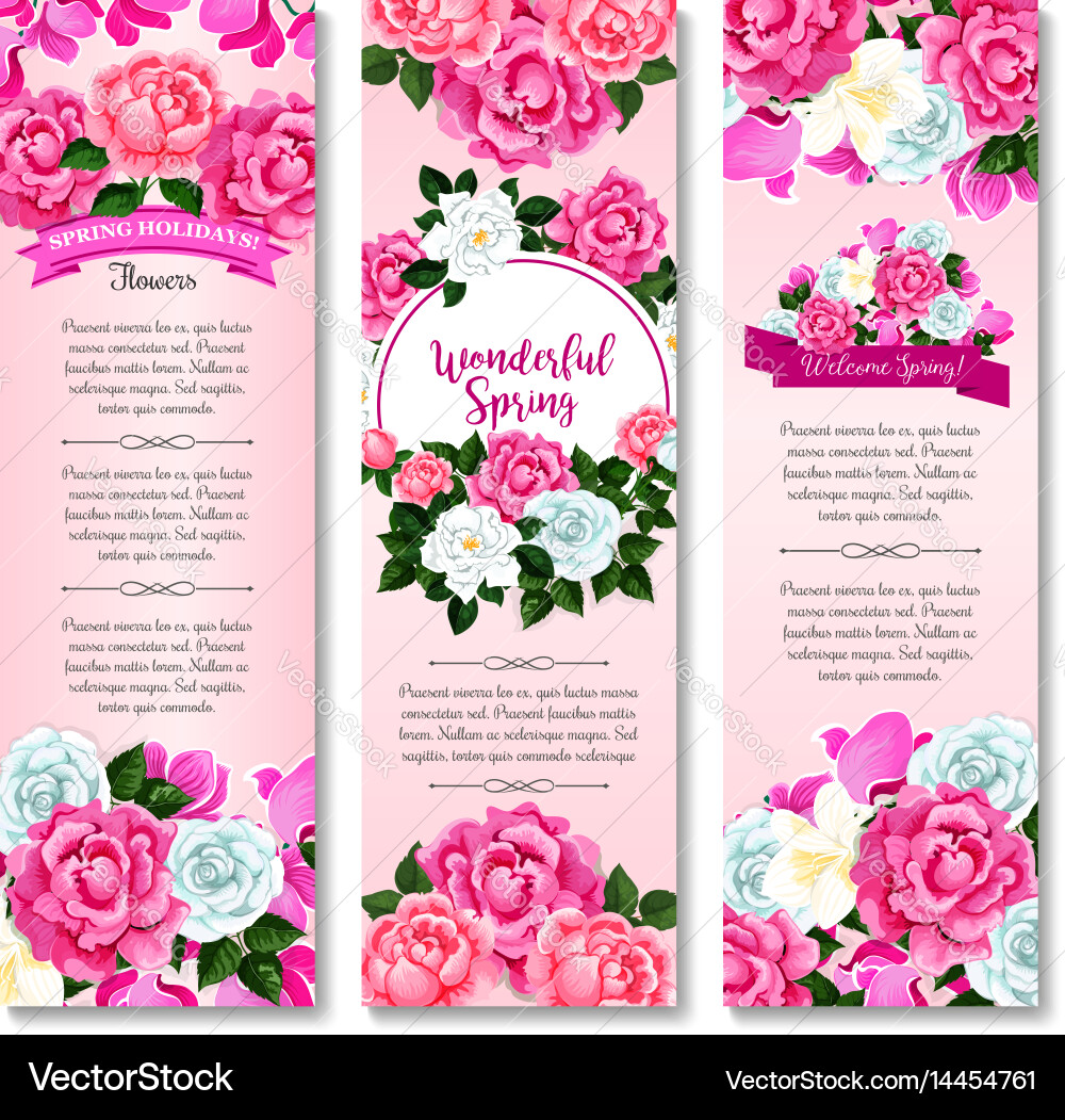 Spring holidays floral greeting banner set Vector Image