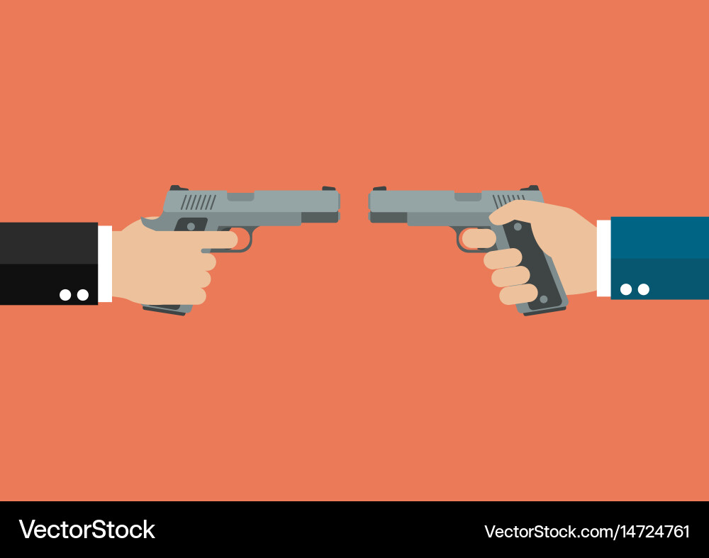 Two hands holding handguns front Royalty Free Vector Image