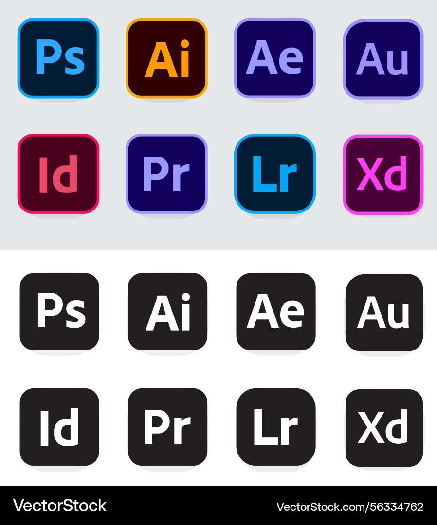 Adobe Icons - Photoshop, After Effects Royalty Free Vector