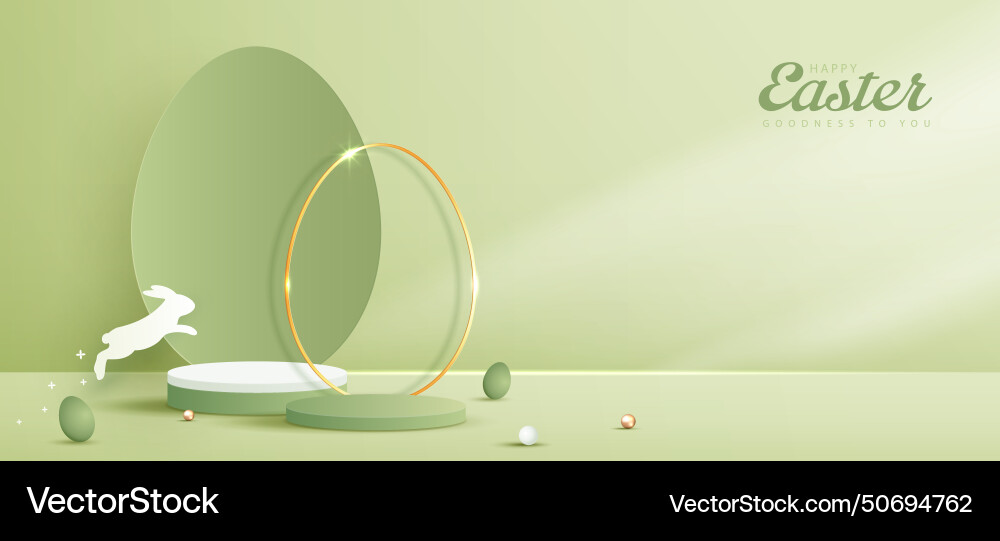 Happy easter blue background and podium display Vector Image