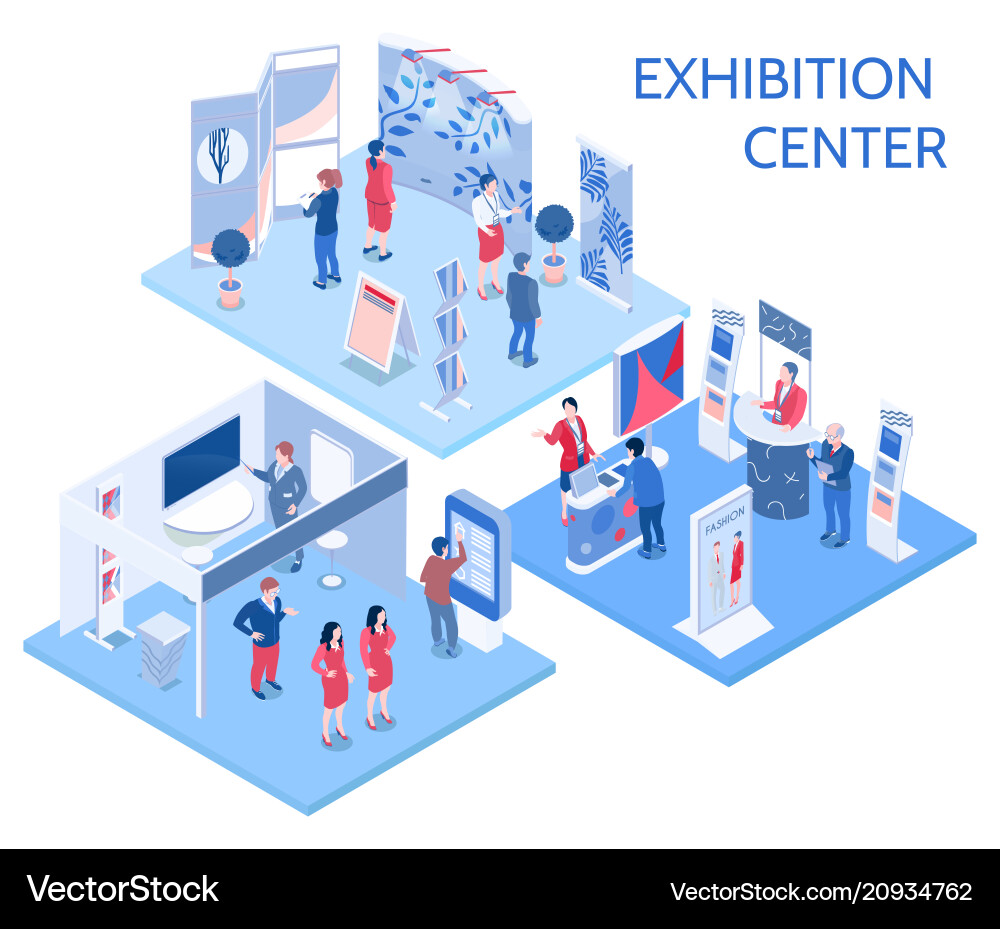 Isometric Exhibition Hall Compositions Royalty Free Vector