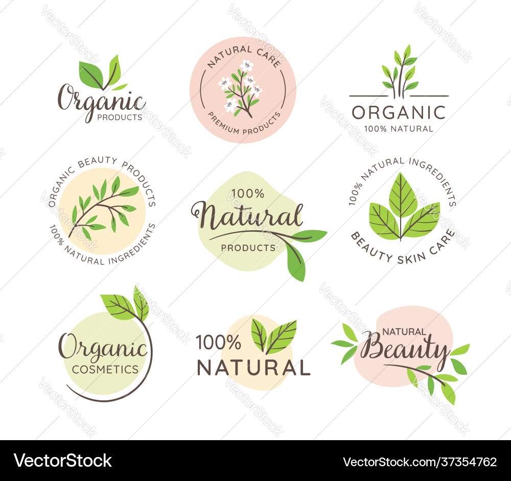 Natural amp organic cosmetic labels Royalty Free Vector