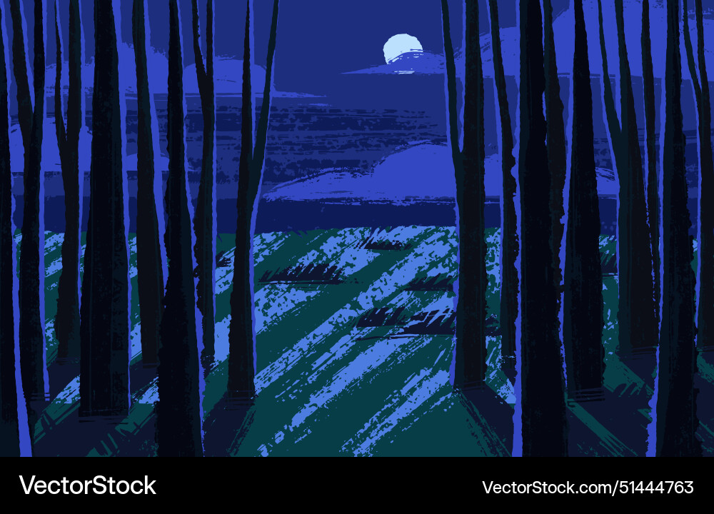 Night minimalist nature landscape in moonlight Vector Image