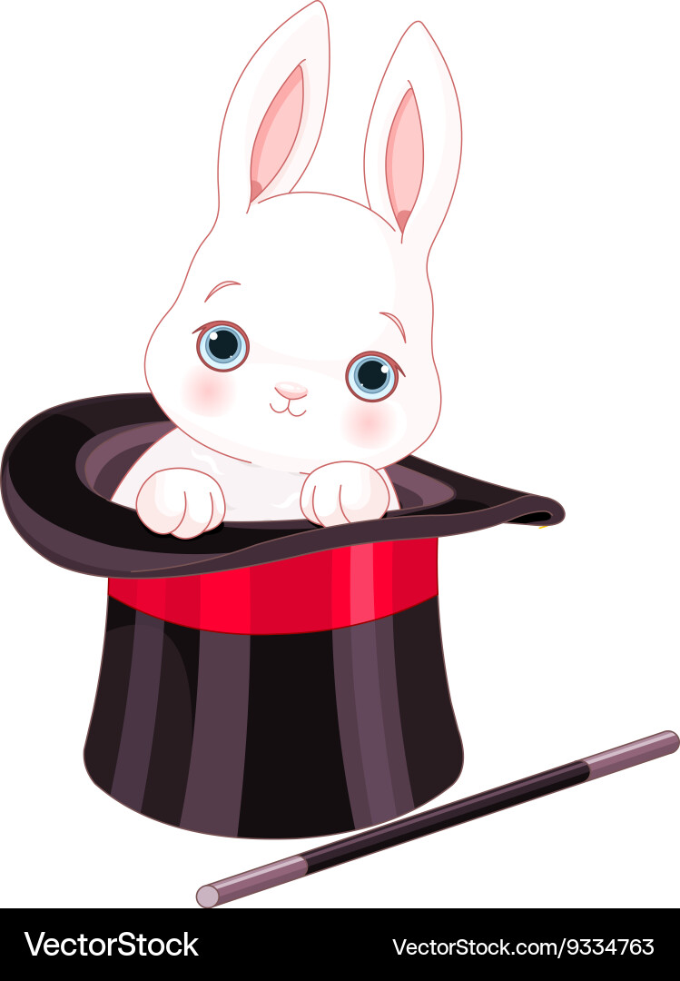 Rabbit in top hat magic trick Royalty Free Vector Image