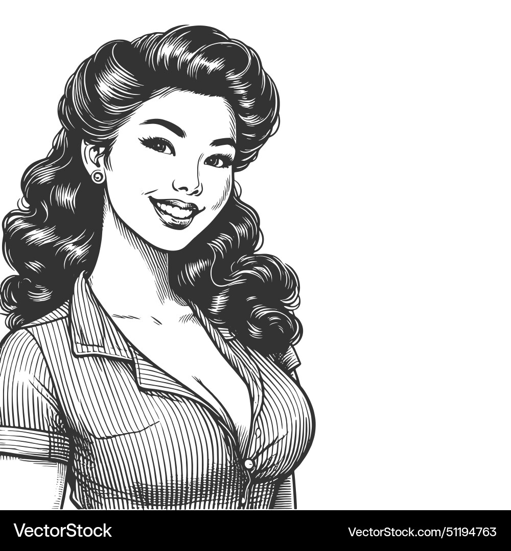 Retro Pop Art Woman Smiling Engraving Royalty Free Vector 