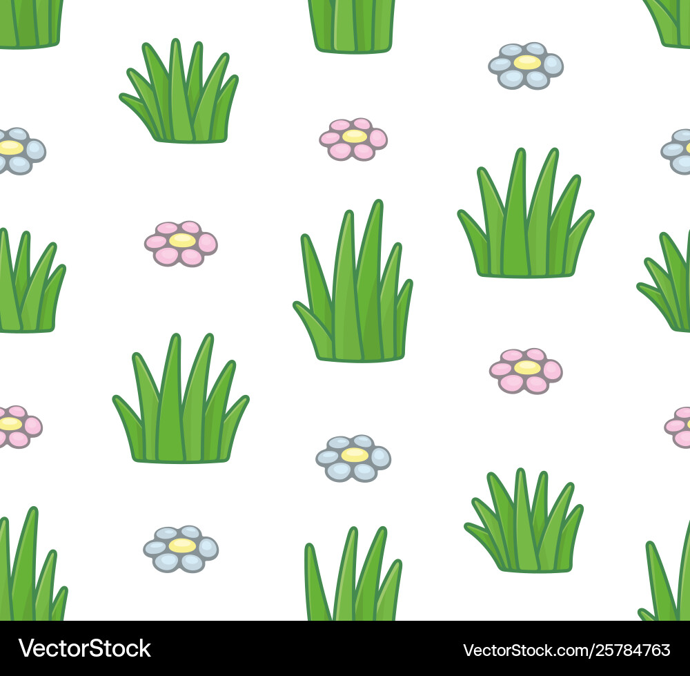 Seamless pattern with grass and flowers Royalty Free Vector