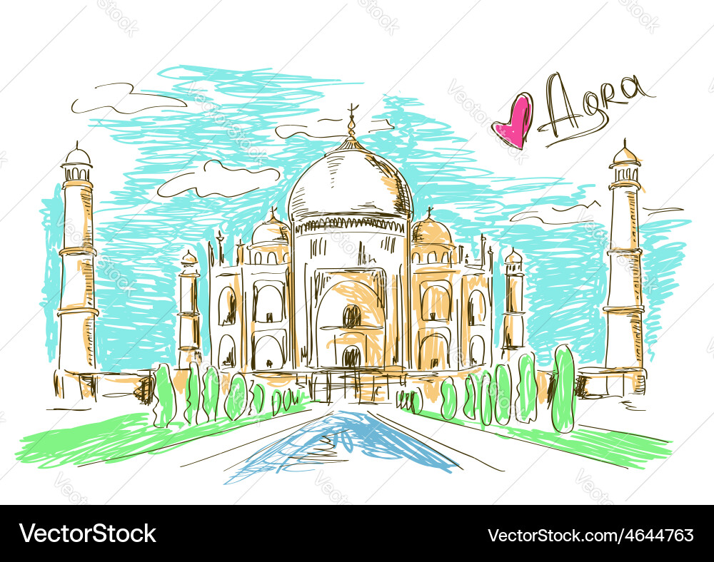 Taj Mahal Sketch, Agra Royalty Free Vector Image