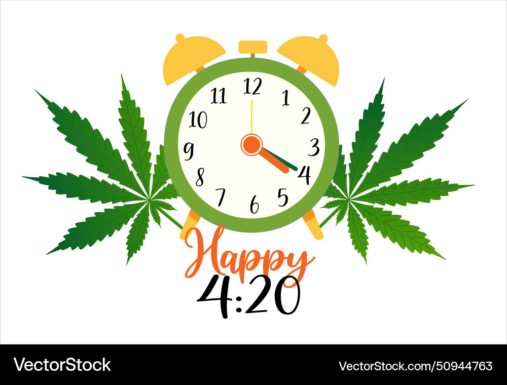 Weed day 420 concept alarm clock showing time 4 Vector Image