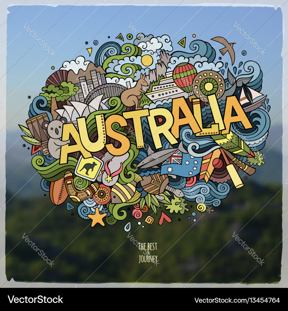 Australia hand lettering and doodles elements Vector Image