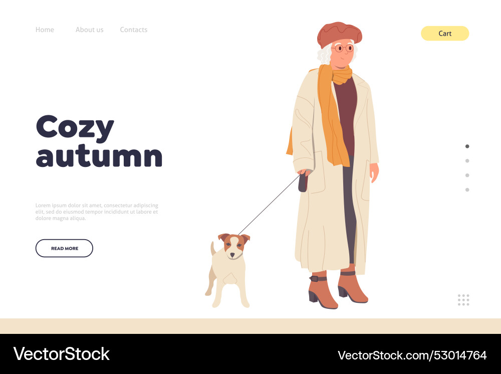 Cozy autumn landing page template with elderly Vector Image