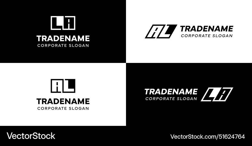 Letters al and la square dynamic logo set Vector Image