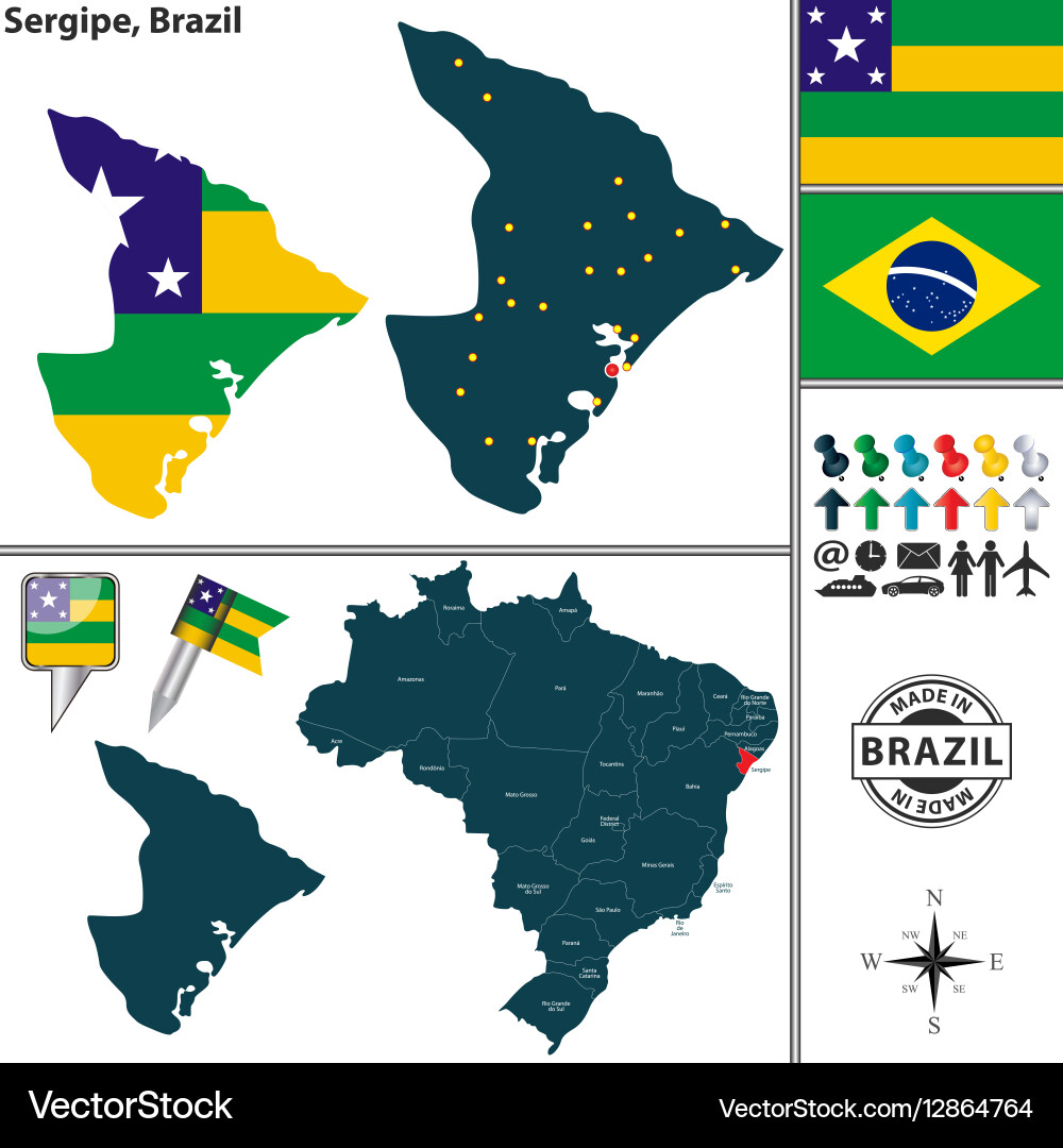 Map of Sergipe, Brazil Royalty Free Vector Image