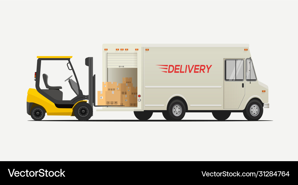 Side view forklift loading boxes to delivery Vector Image