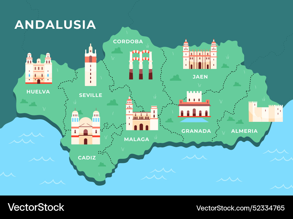 Andalusia map with landmarks Royalty Free Vector Image