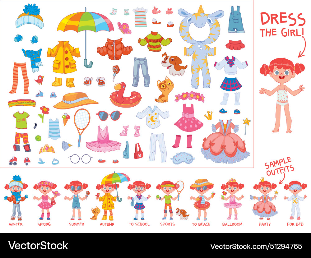 Dressing Up Girl Doll Outfit Set Royalty Free Vector Image