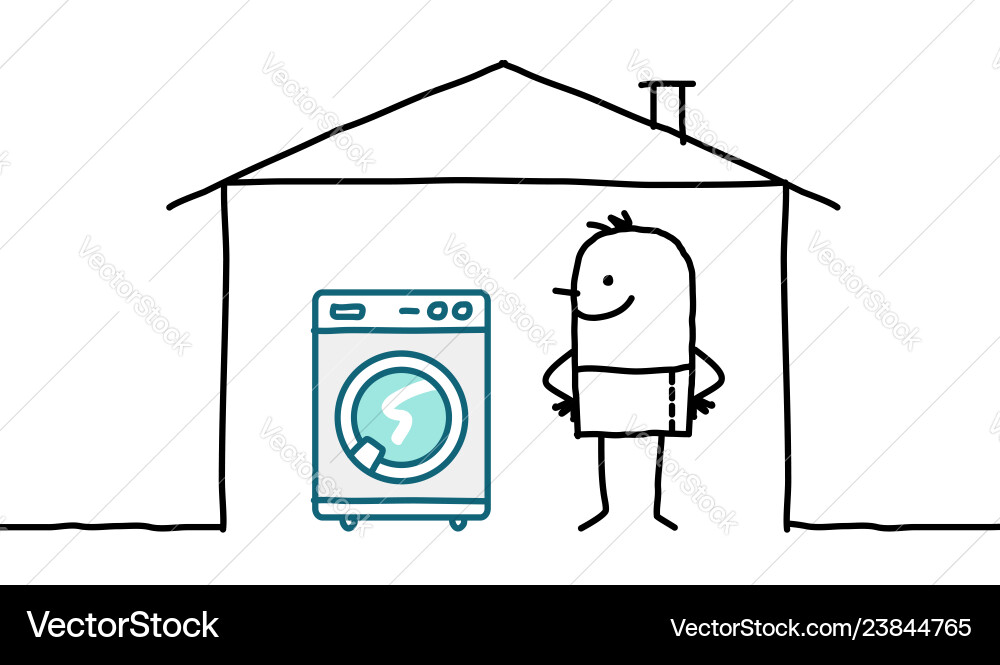 Man in house and washing machine Royalty Free Vector Image