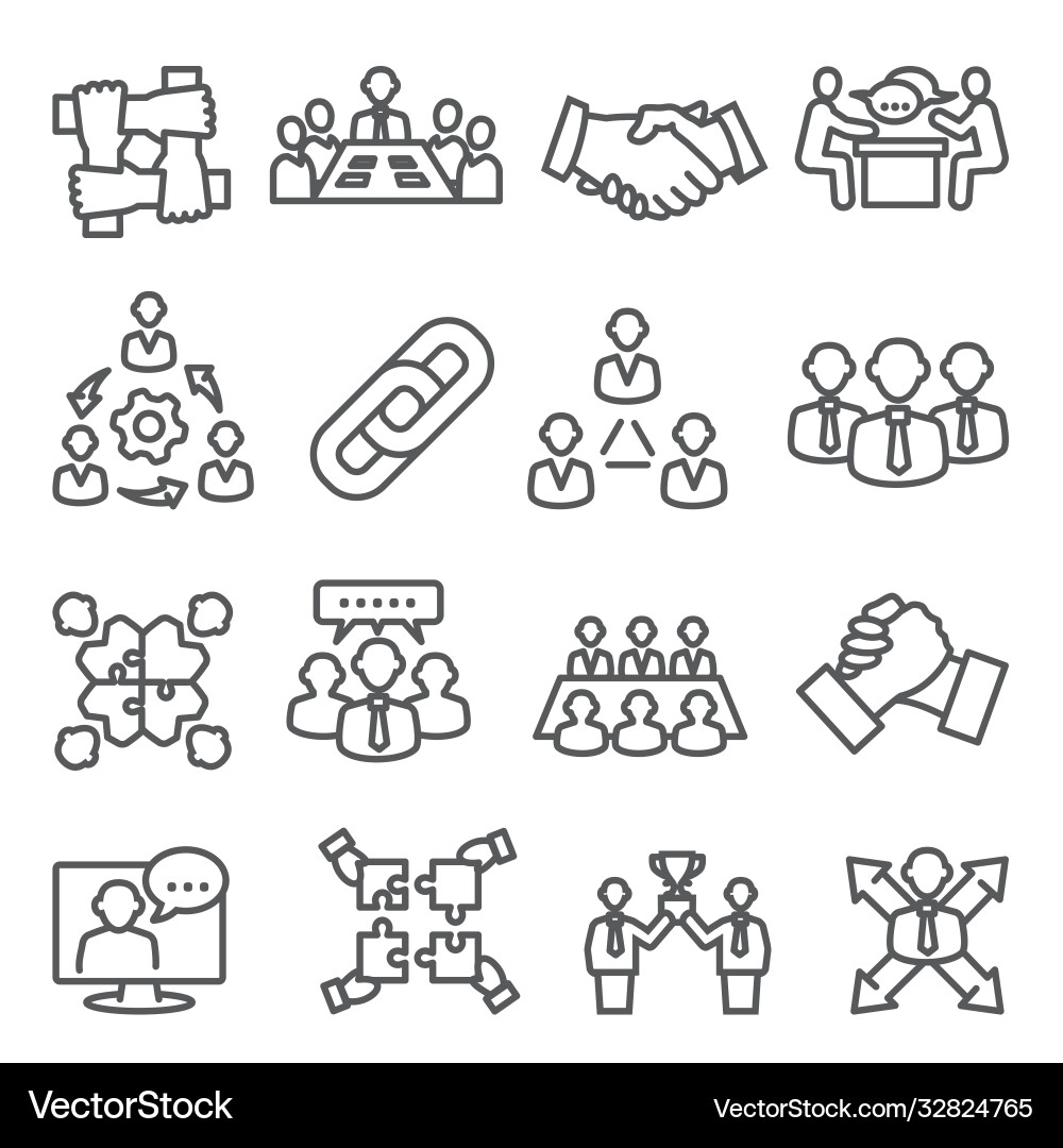 Partnership line icons set on white background Vector Image