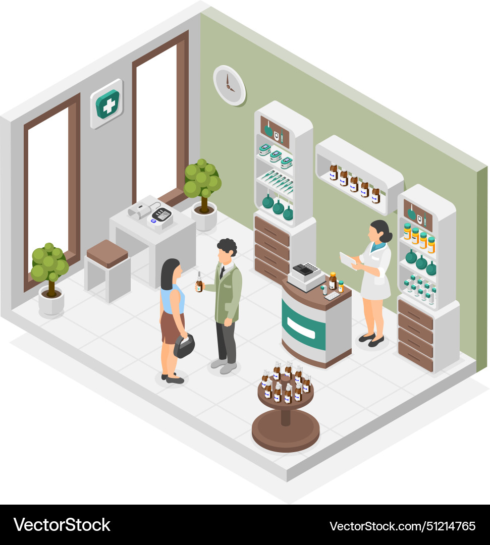 Pharmacy isometric concept client buy medication Vector Image