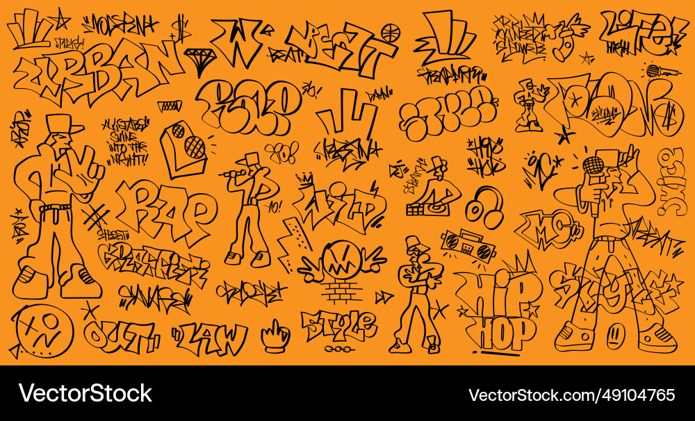 Rap graffiti lettering doodles set Royalty Free Vector Image