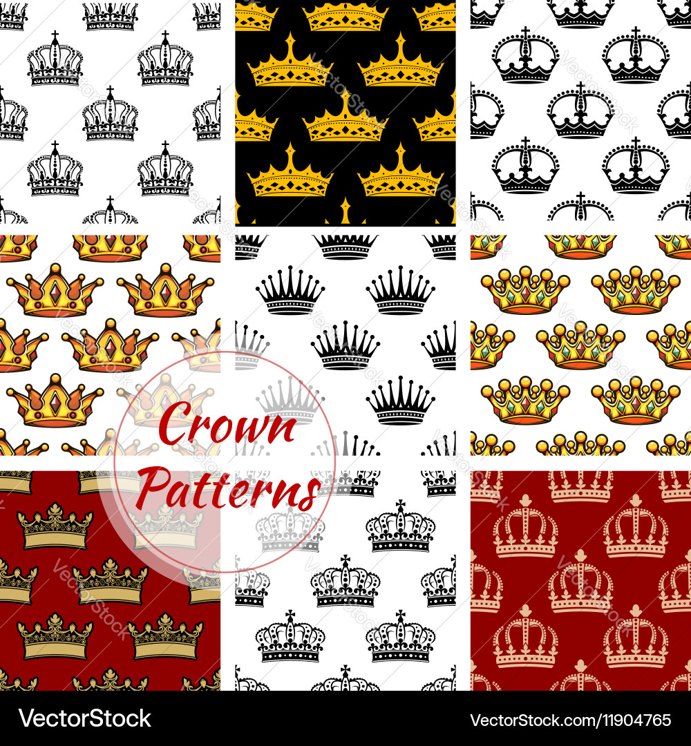 Royal king crown patterns set Royalty Free Vector Image