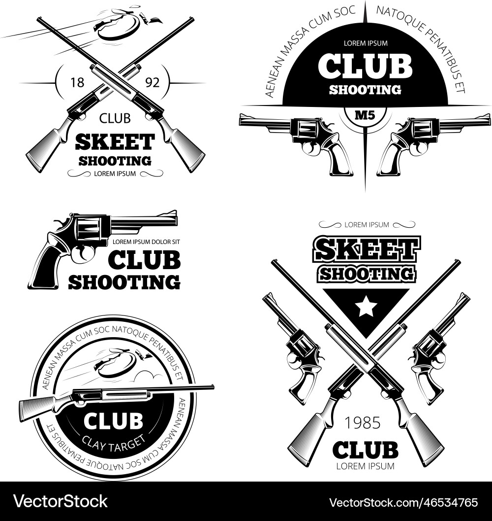 Vintage gun club labels logos emblems set Vector Image
