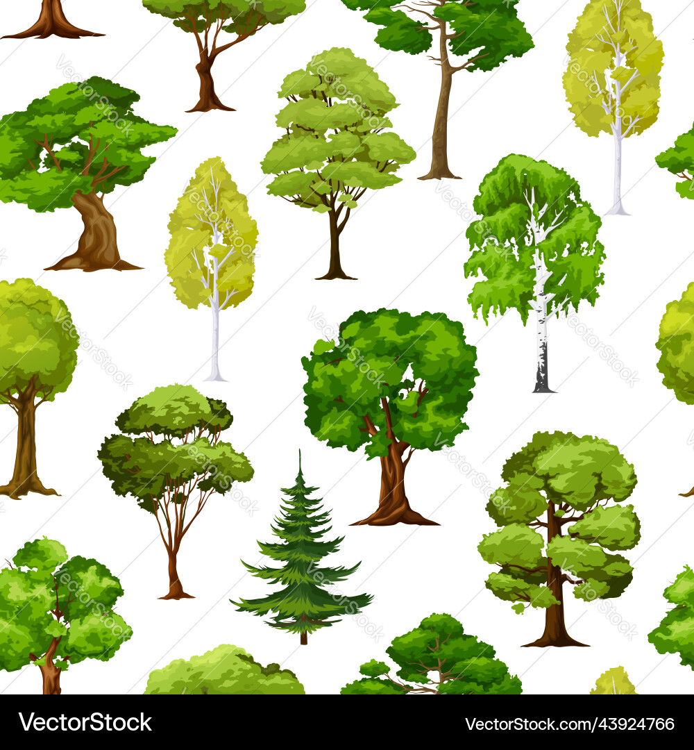 Cartoon forest and garden trees seamless pattern Vector Image