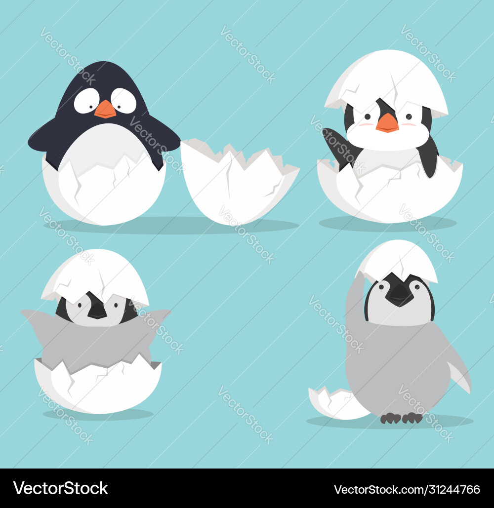 Cute baby penguins hatched in egg Royalty Free Vector Image