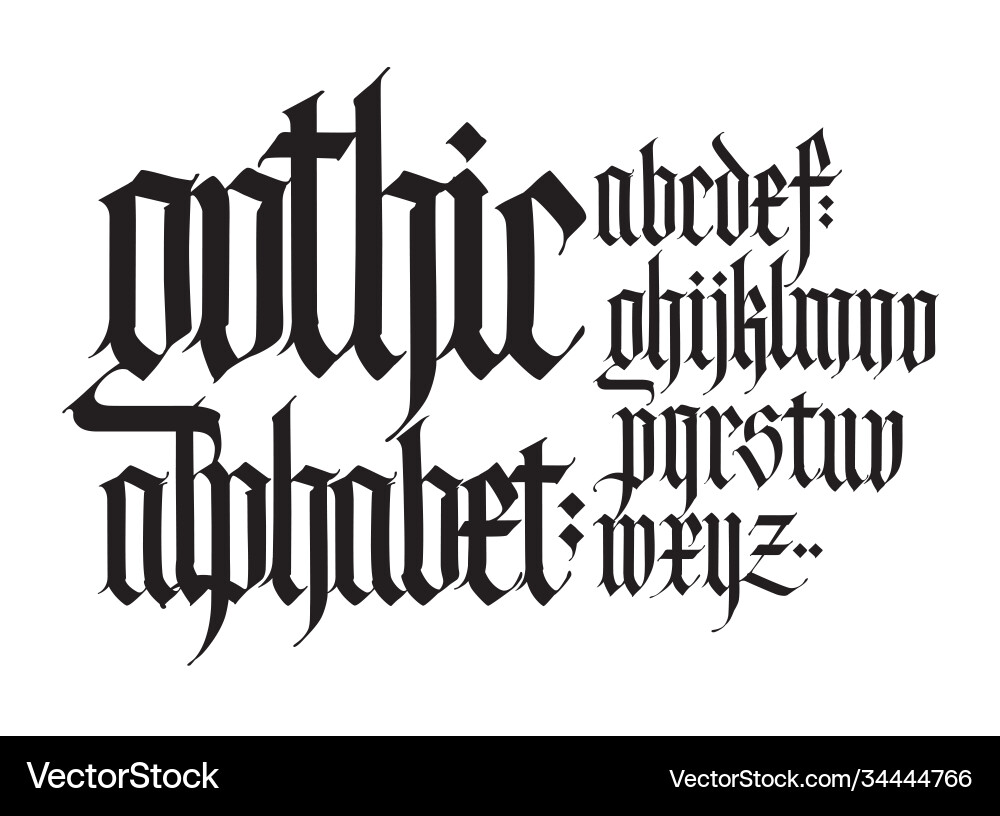 Gothic Alphabet Font - Tattoo Style Royalty Free Vector