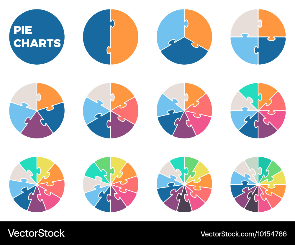Pie charts for infographics diagrams with 1 - 12 Vector Image