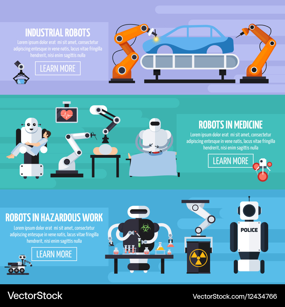 Robots banners set Royalty Free Vector Image - VectorStock