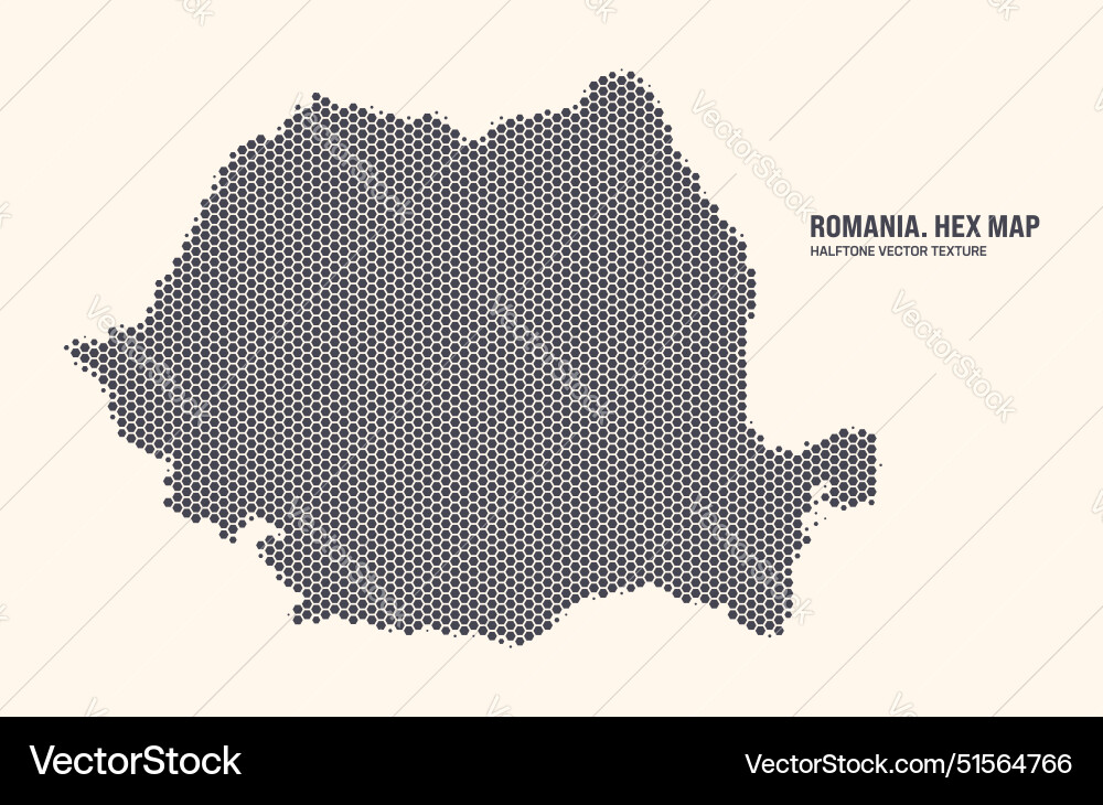 Romania map hexagonal half tone pattern isolated Vector Image