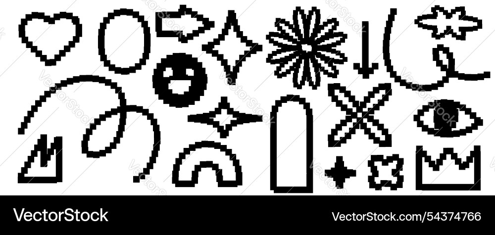 Set of y2k pixel icons game abstract elements Vector Image