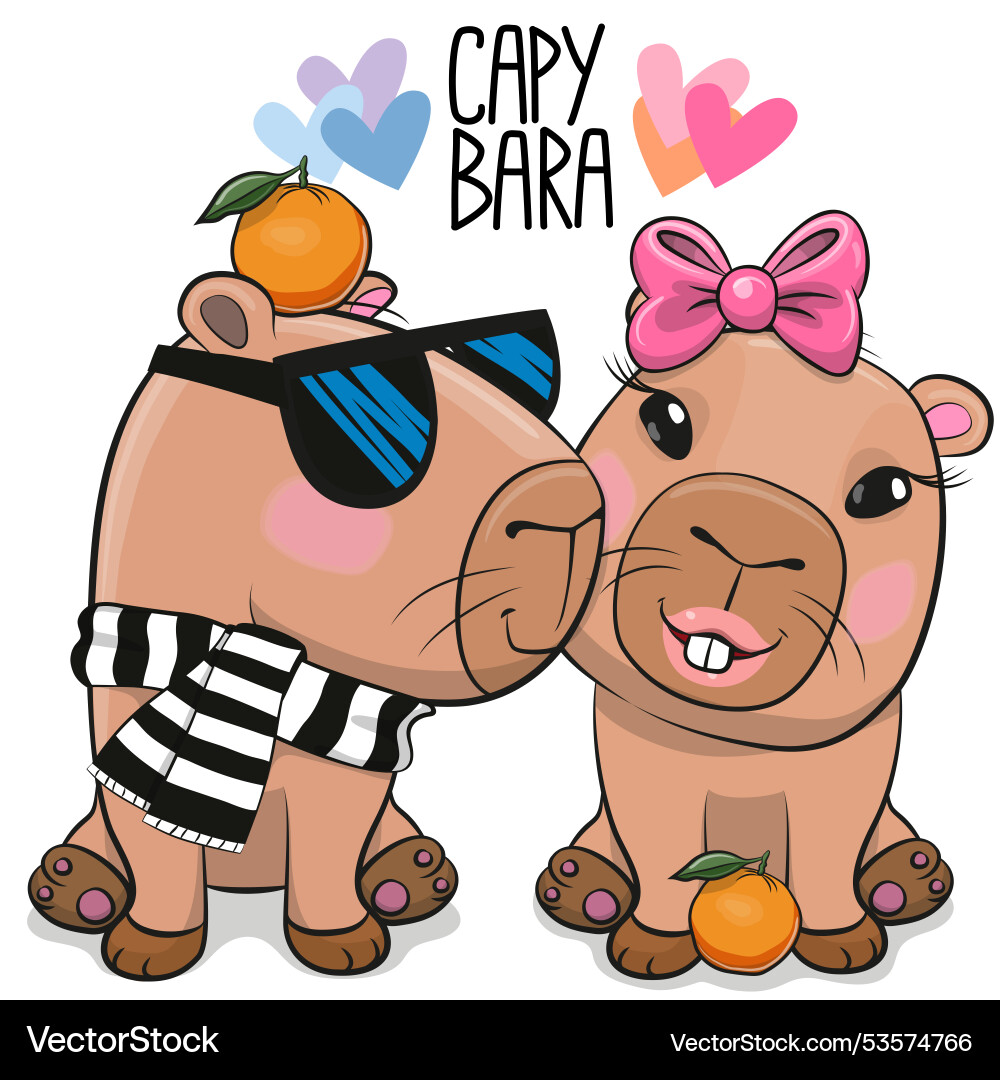Two cute cartoon capybaras Royalty Free Vector Image