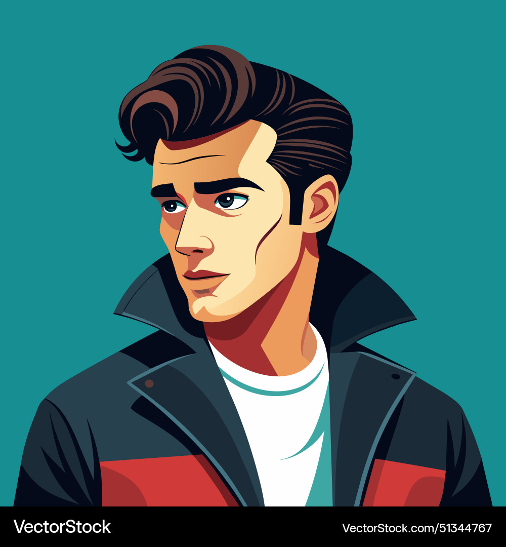 A fifties greaser wearing leather jacket Vector Image