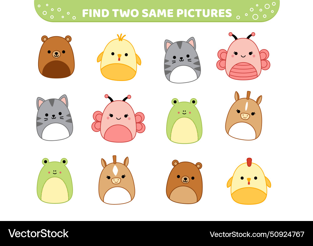 Cute squishmallow animals kawaii find two same Vector Image