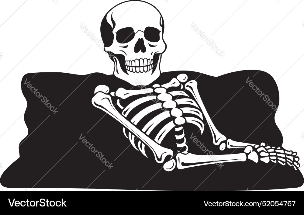 Grim slumber skeleton on bed graphic bone Vector Image