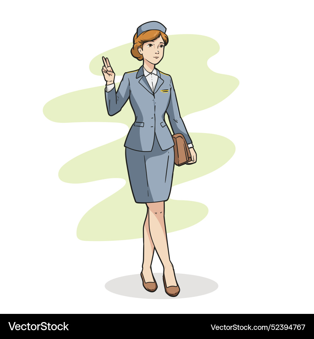 Hand drawn flight attendant cartoon Royalty Free Vector