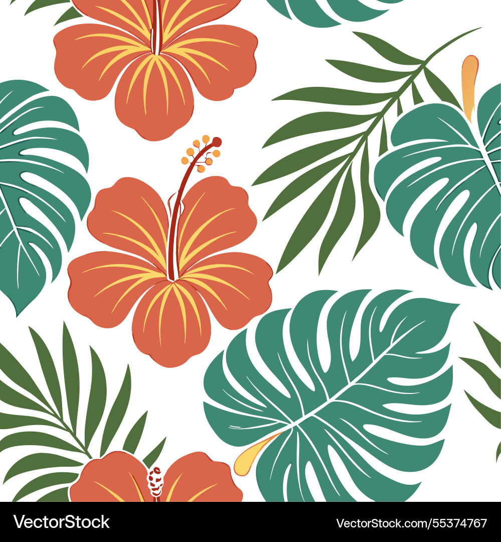 Hawaiian hibiscus seamless tile pattern Royalty Free Vector