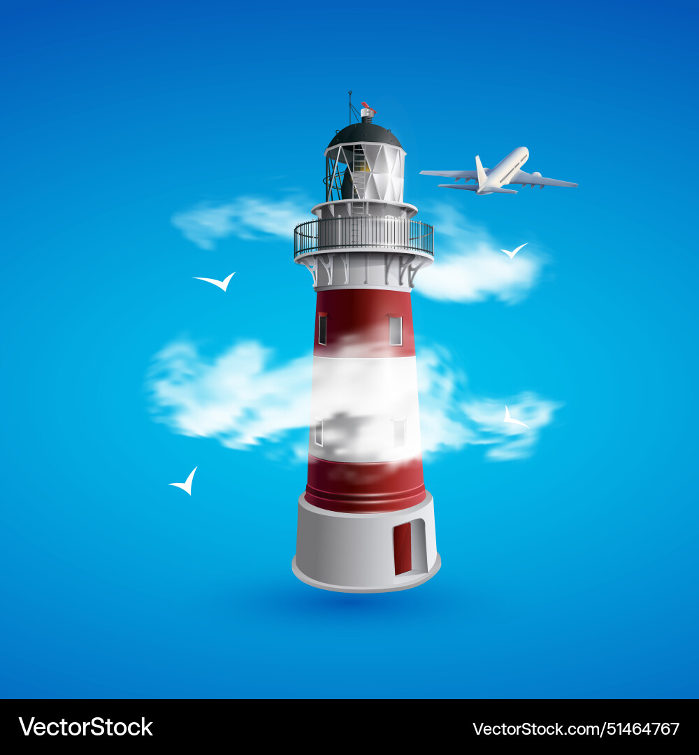 Realistic lighthouse in the night sky background Vector Image